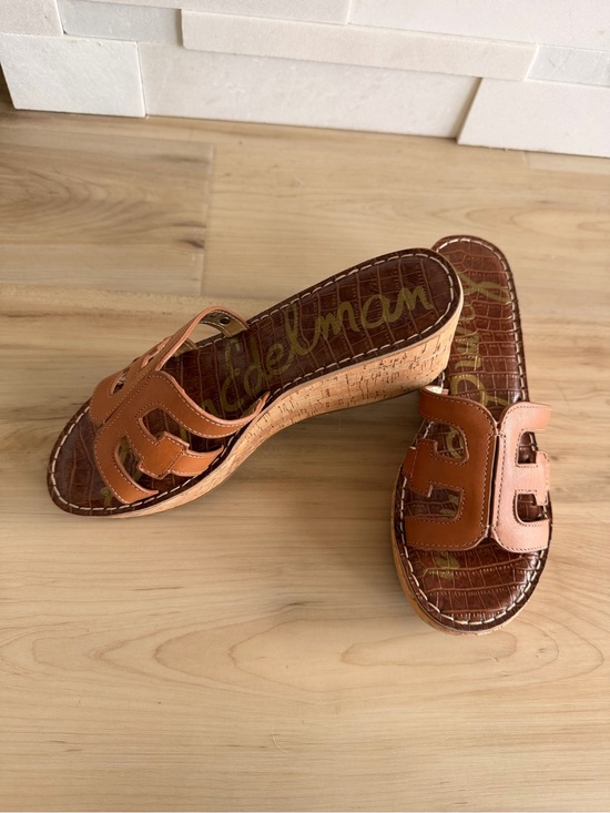 Sam Edelman | Shoes | Sam Edelman Tan Leather Cork 3 Wedge Slide ...